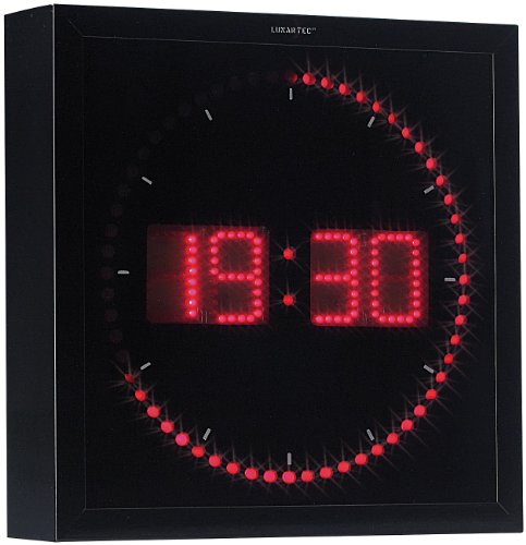 Große LED Wanduhr rot mit Angaben der Stunden, Minuten und Sekunden ...