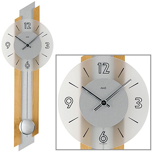 AMS Wanduhr Pendeluhr modern Wohnzimmer, Quarz Pendelwanduhr mit ...